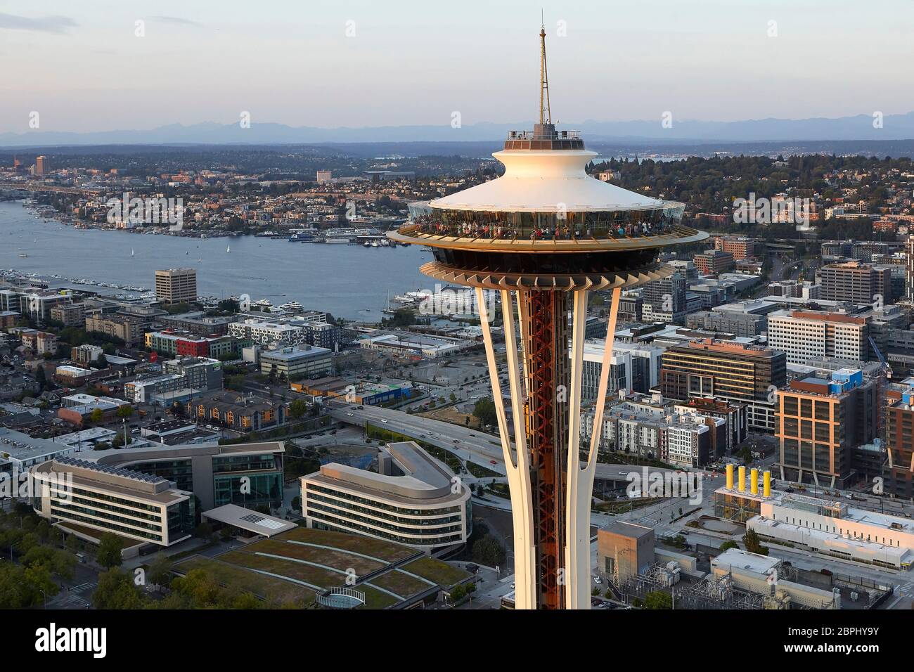Saucer shaped top house from the air. Space Needle, Seattle, United ...