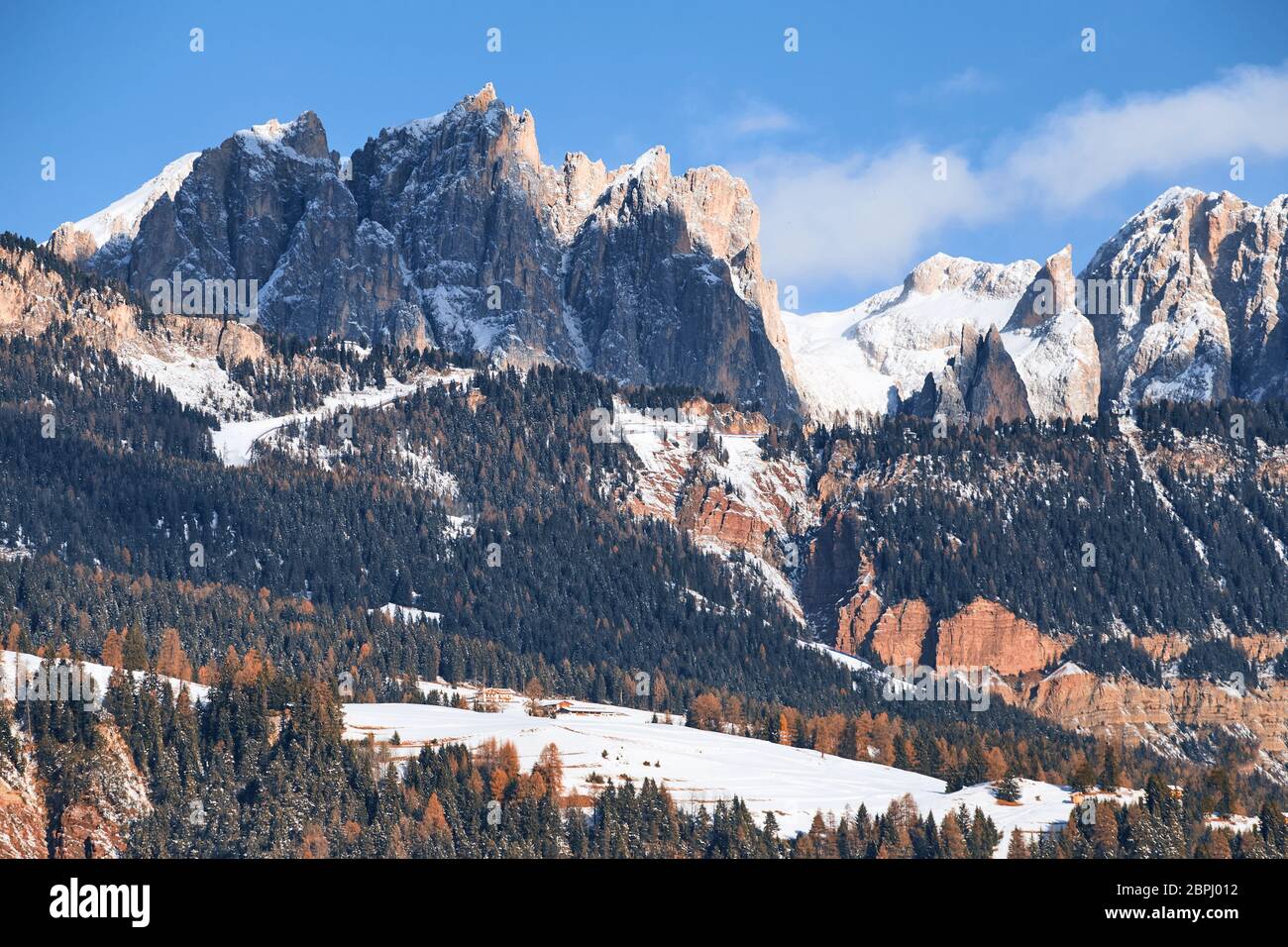 Dolomites mountains covered in snow in winter season. Province of ...