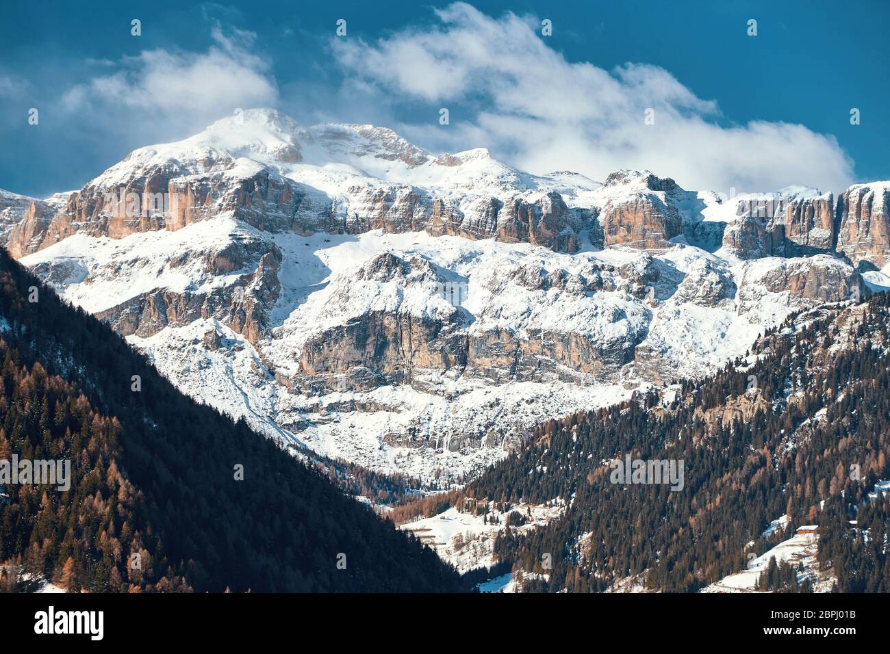 Dolomites mountains covered in snow in winter season. Province of ...