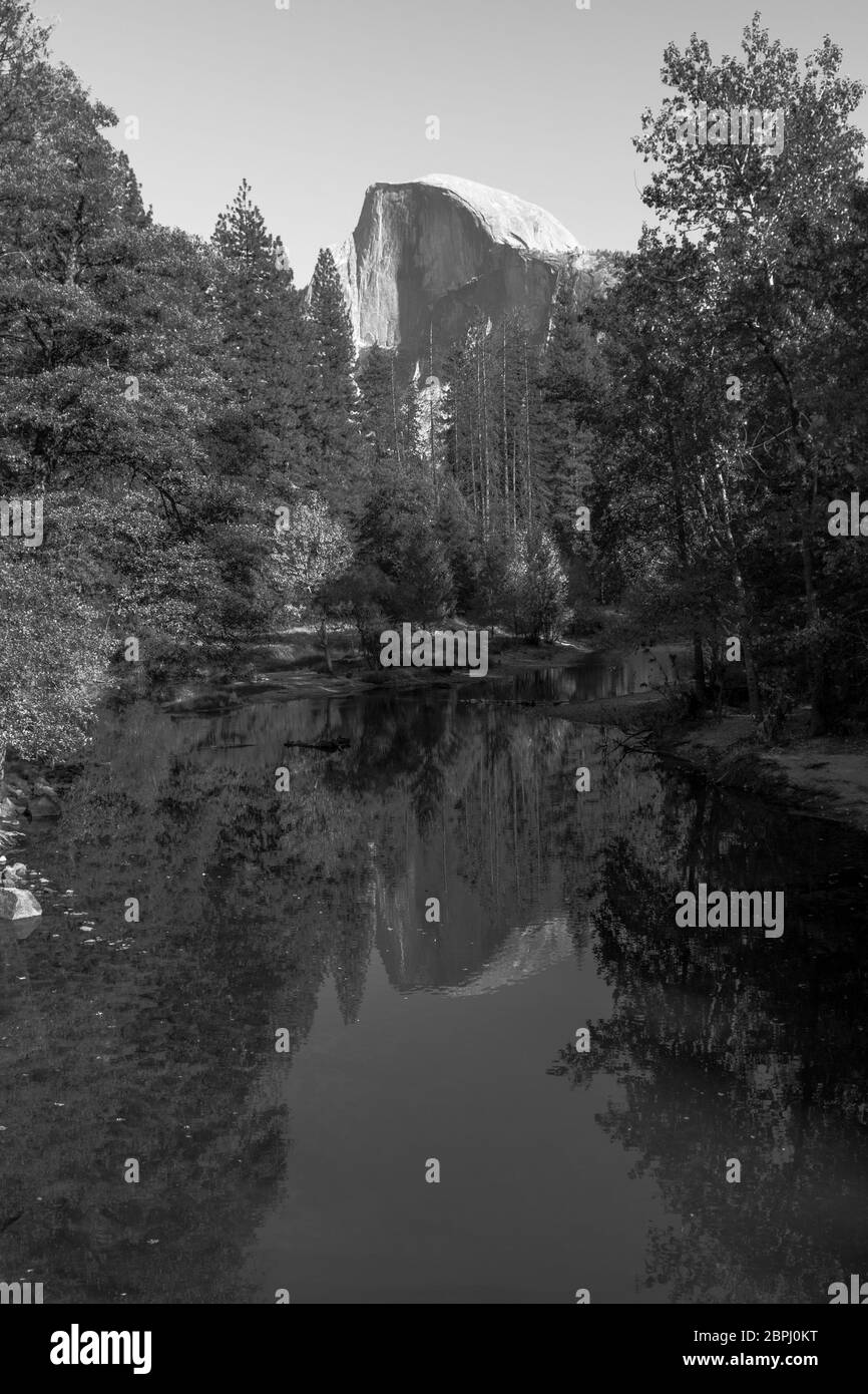View of the Half Dome and the Merced River from the Sentinel Bridge in ...