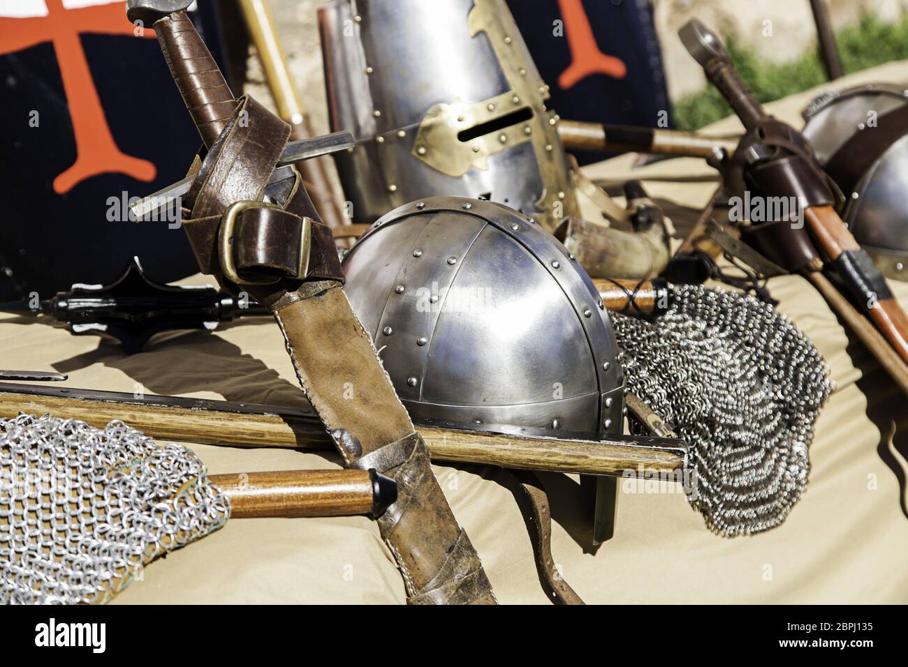 Detail of ancient medieval armor, reproduction of protective clothing ...