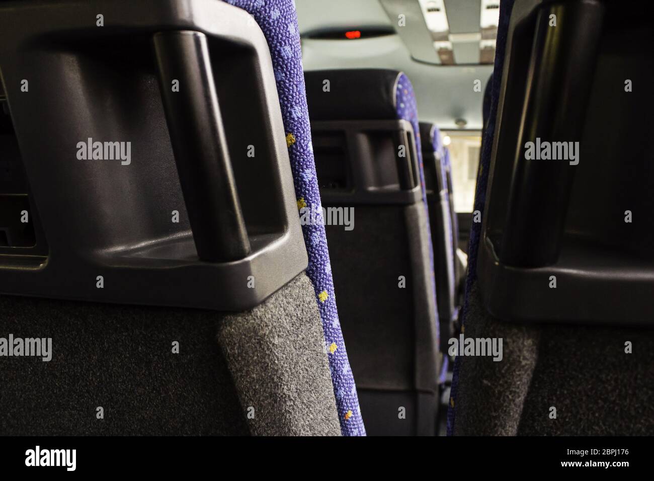 Modern seats for people in a bus, detail of public transportation Stock ...