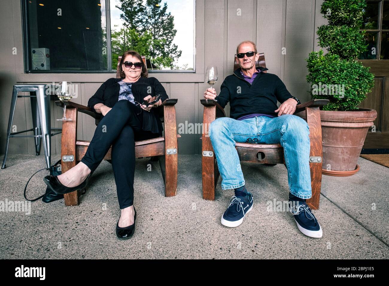 People haven a cup of Rombauer wine, Napa Valley Stock Photo - Alamy