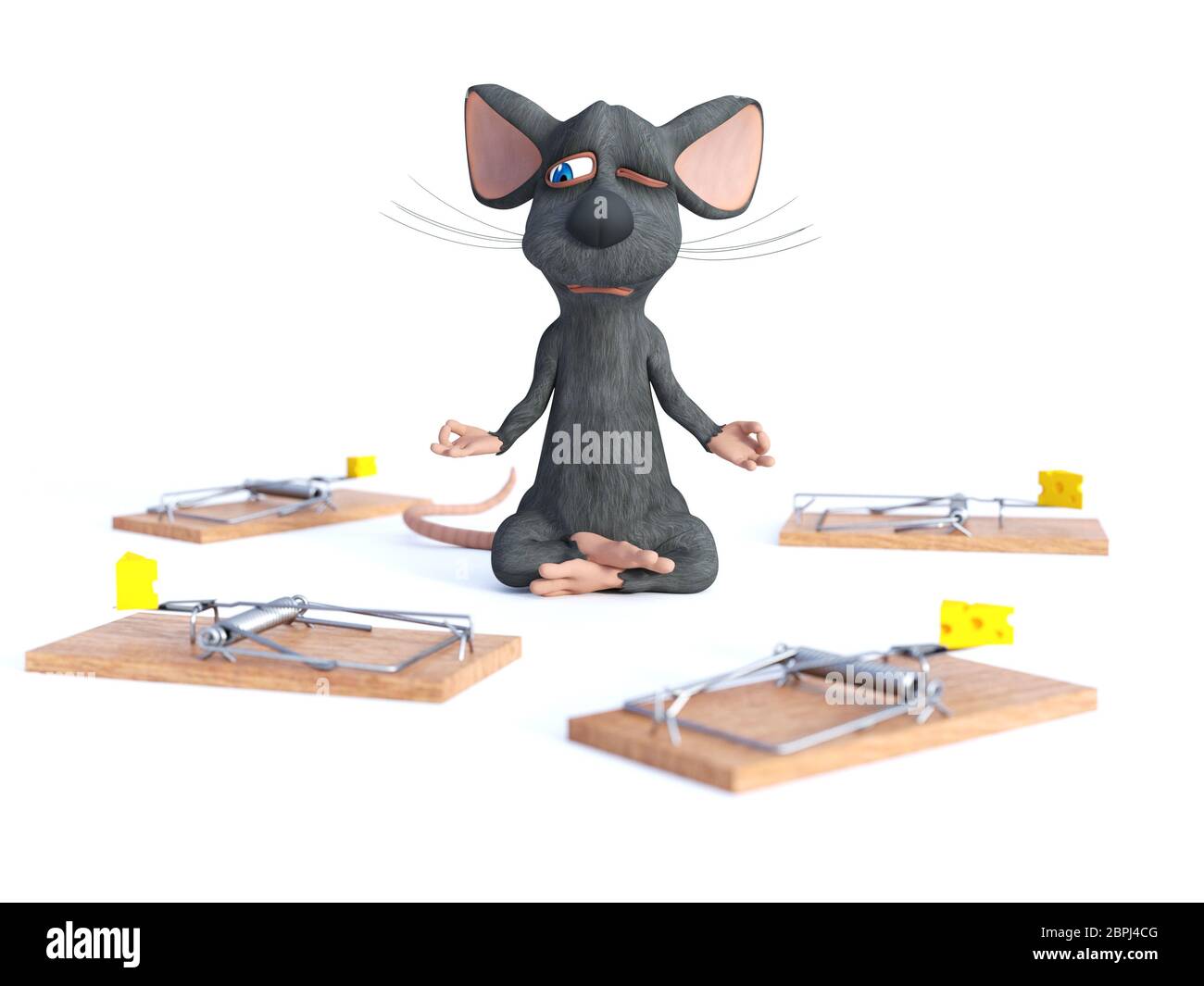 3D rendering of a cartoon mouse doing yoga, sitting in a lotus pose ...