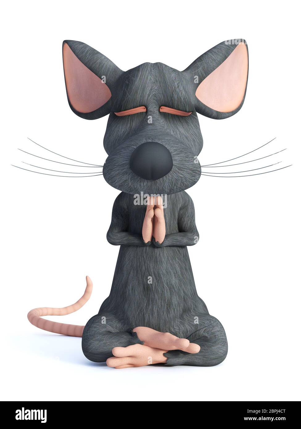 3D rendering of a cartoon mouse sitting down doing yoga, sitting in a ...