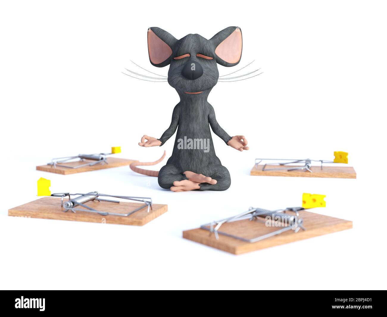 3D rendering of a cartoon mouse doing yoga, sitting in a lotus pose ...