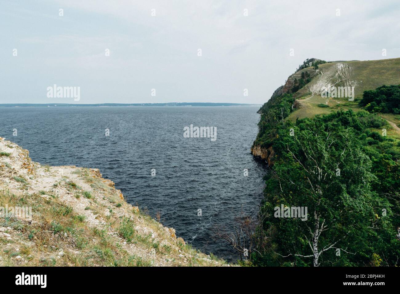 landscape river cliff grass on the sky background Stock Photo - Alamy