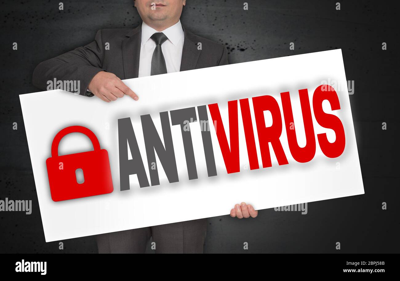Antivirus poster is held by businessman Stock Photo - Alamy