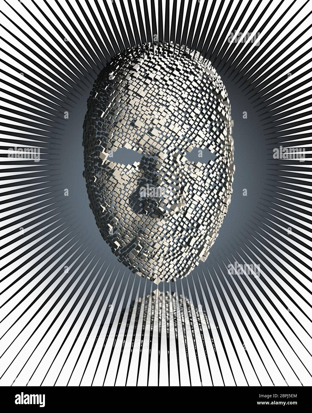 Mask made of cubes radiating light lines Stock Photo - Alamy