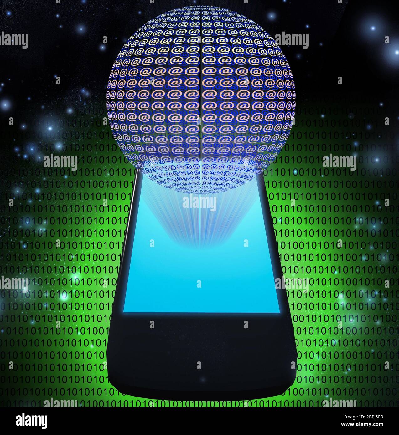 Email character sphere appears from smartphone Stock Photo - Alamy