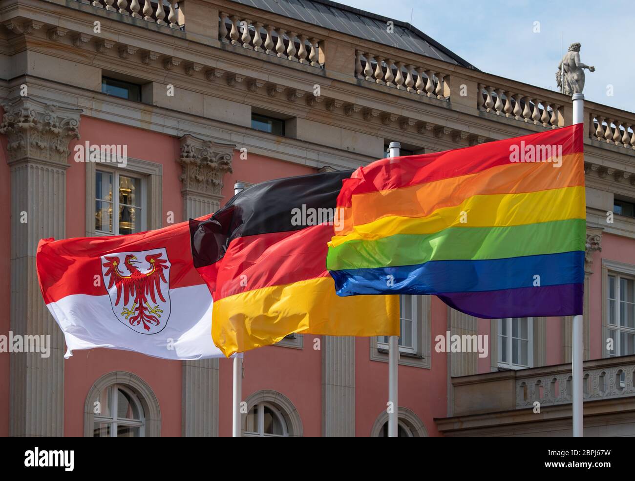 Potsdam, Germany. 18th May, 2020. The rainbow flag is waving in the ...
