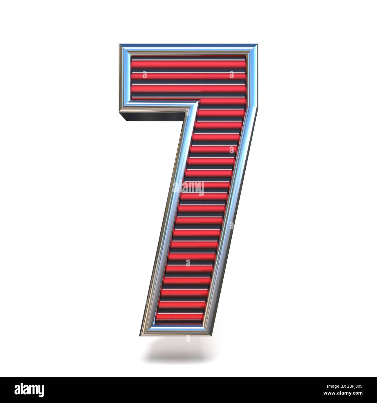 Metal red lines font Number SEVEN 7 3D render illustration isolated on ...