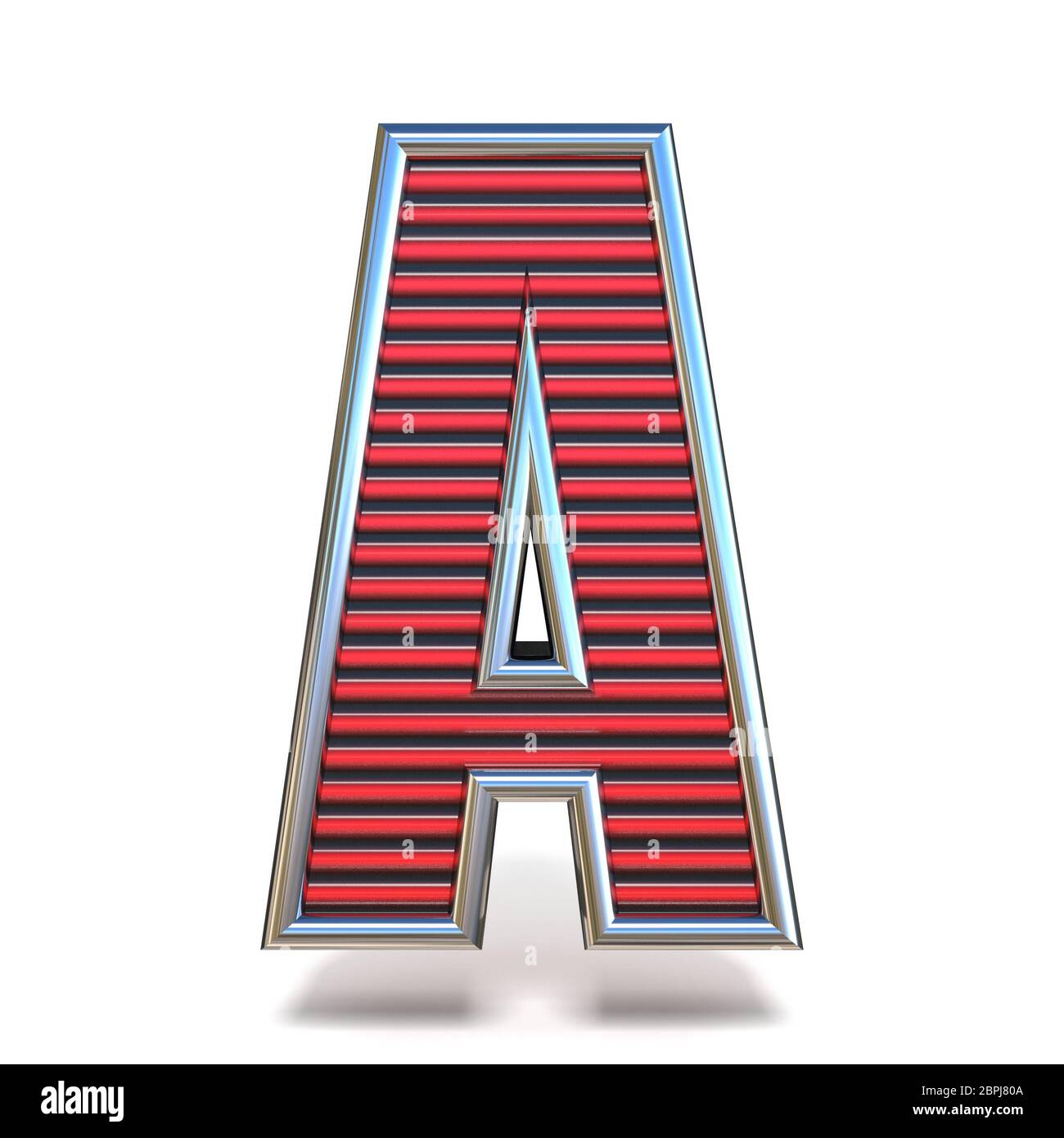 Metal red lines font Letter A 3D render illustration isolated on white ...