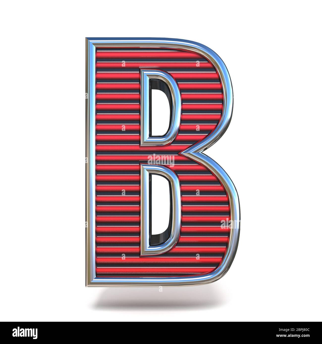Metal red lines font Letter B 3D render illustration isolated on white ...