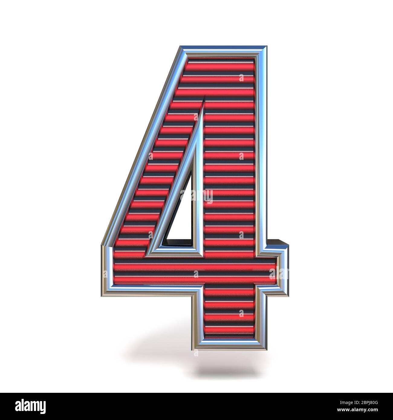 Metal red lines font Number FOUR 4 3D render illustration isolated on ...