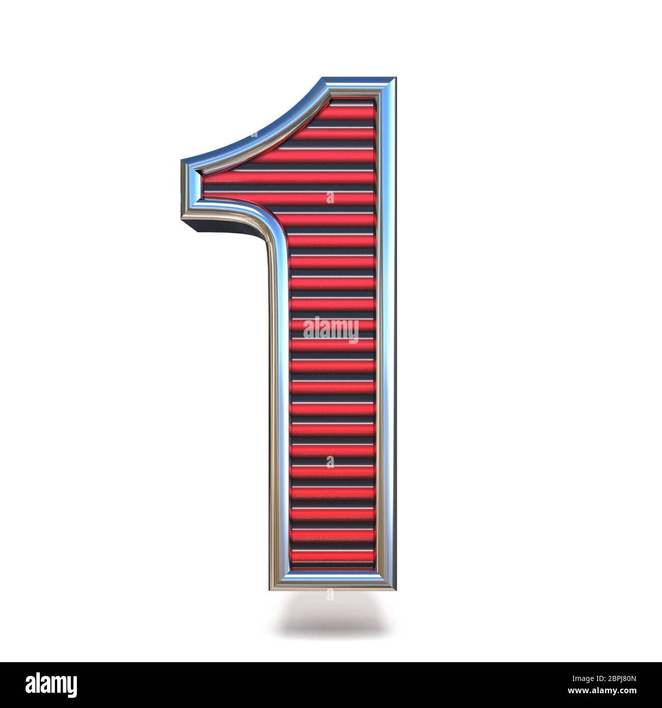 Metal red lines font Number ONE 1 3D render illustration isolated on ...