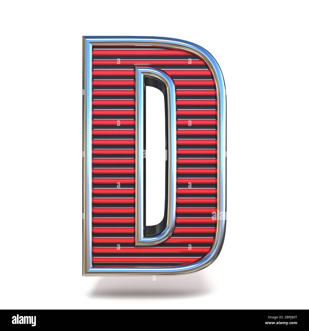 Metal red lines font Letter D 3D render illustration isolated on white ...