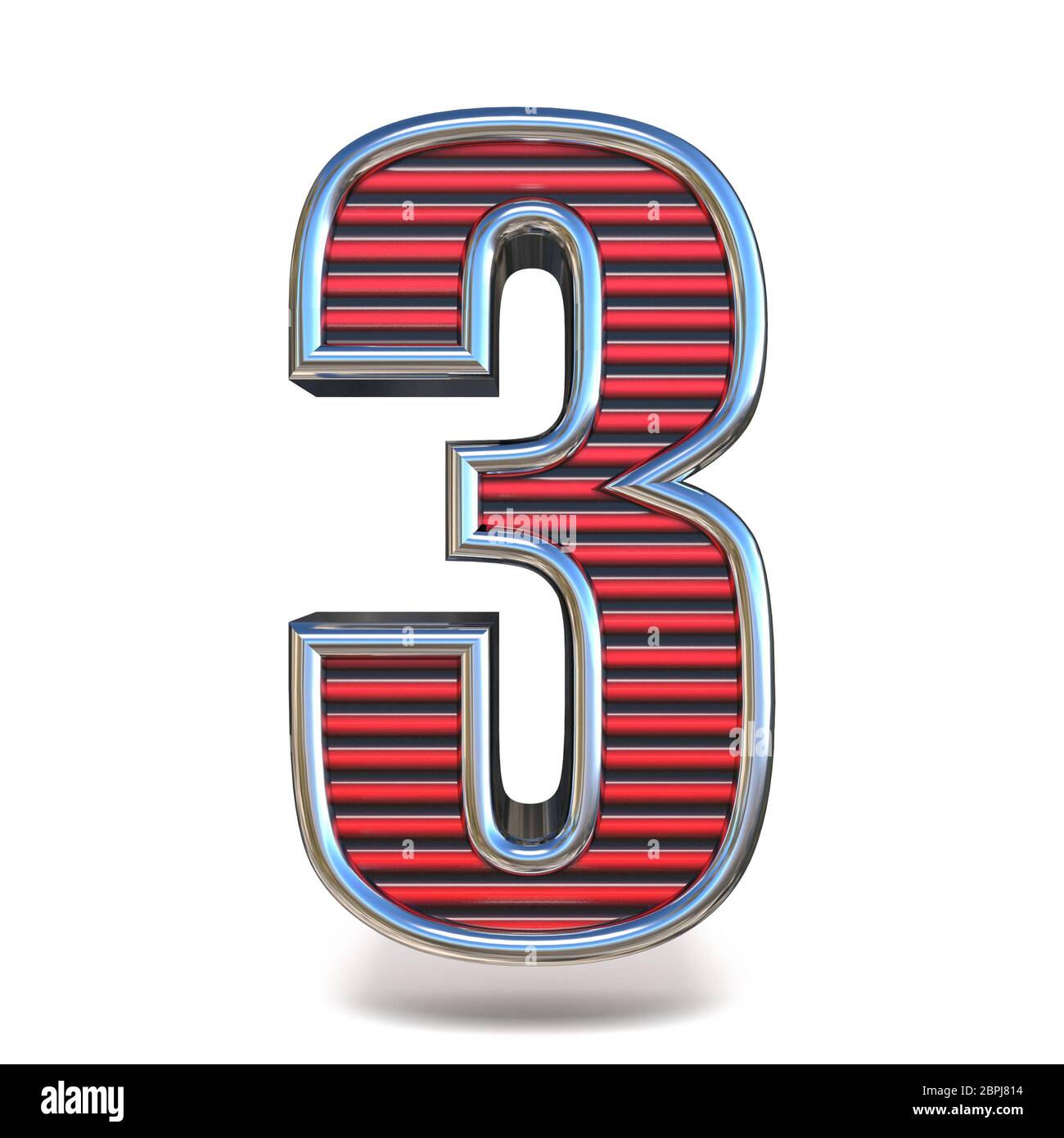 Metal red lines font Number THREE 3 3D render illustration isolated on ...