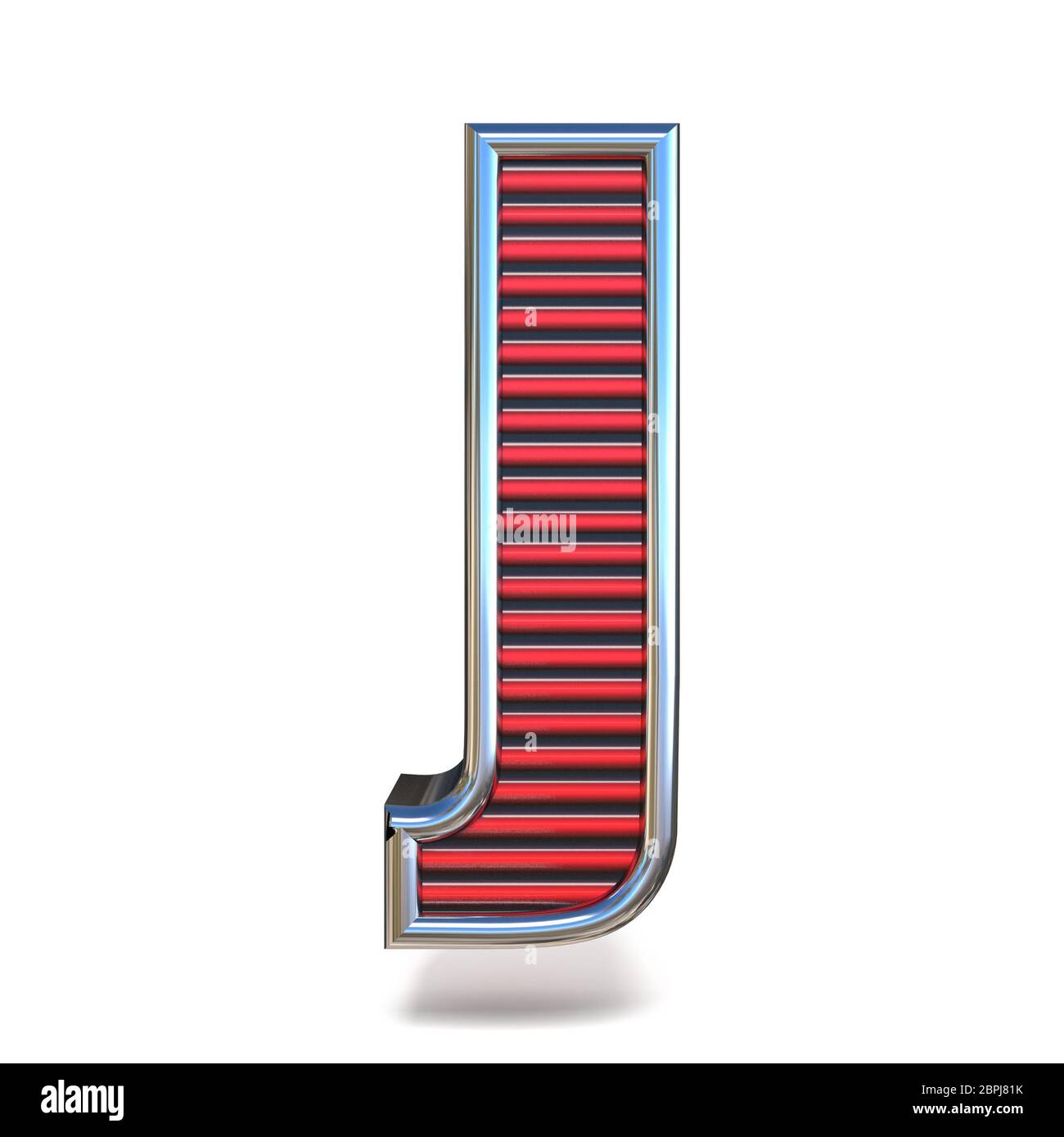 Metal red lines font Letter J 3D render illustration isolated on white ...