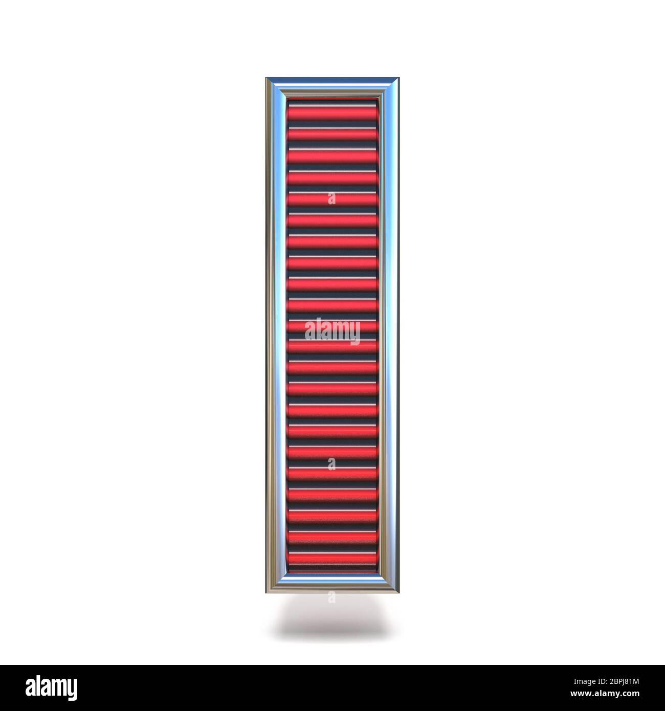 Metal red lines font Letter I 3D render illustration isolated on white ...