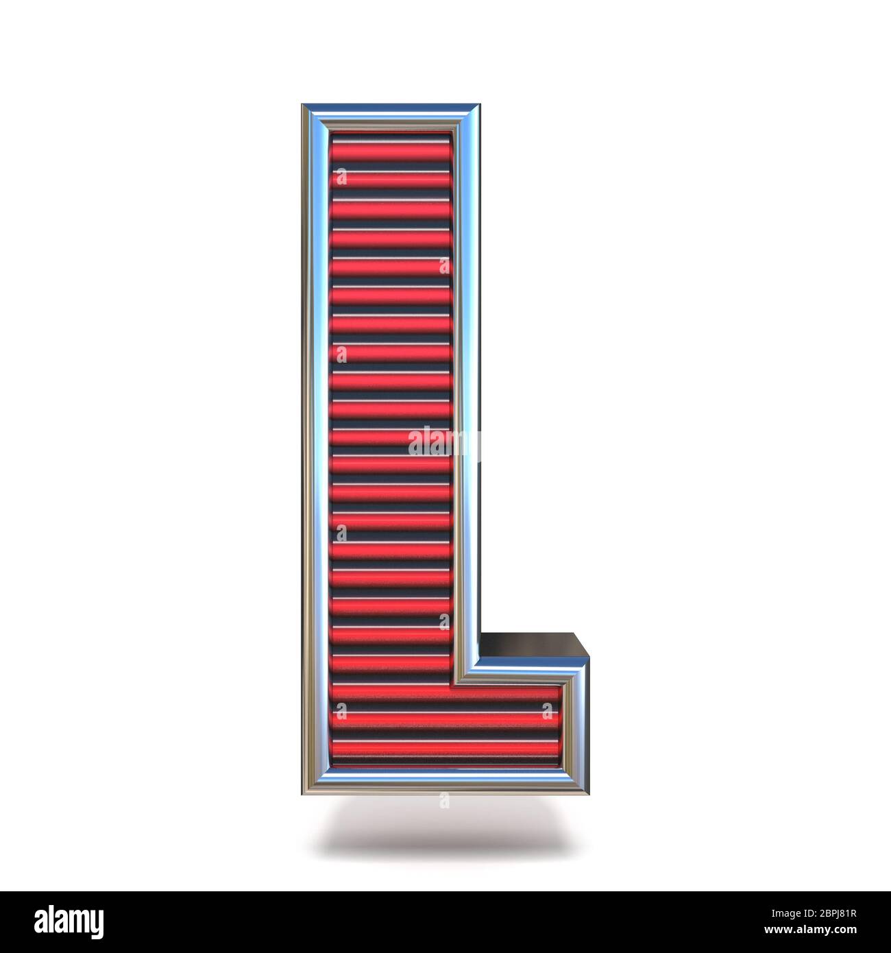 Metal red lines font Letter L 3D render illustration isolated on white ...