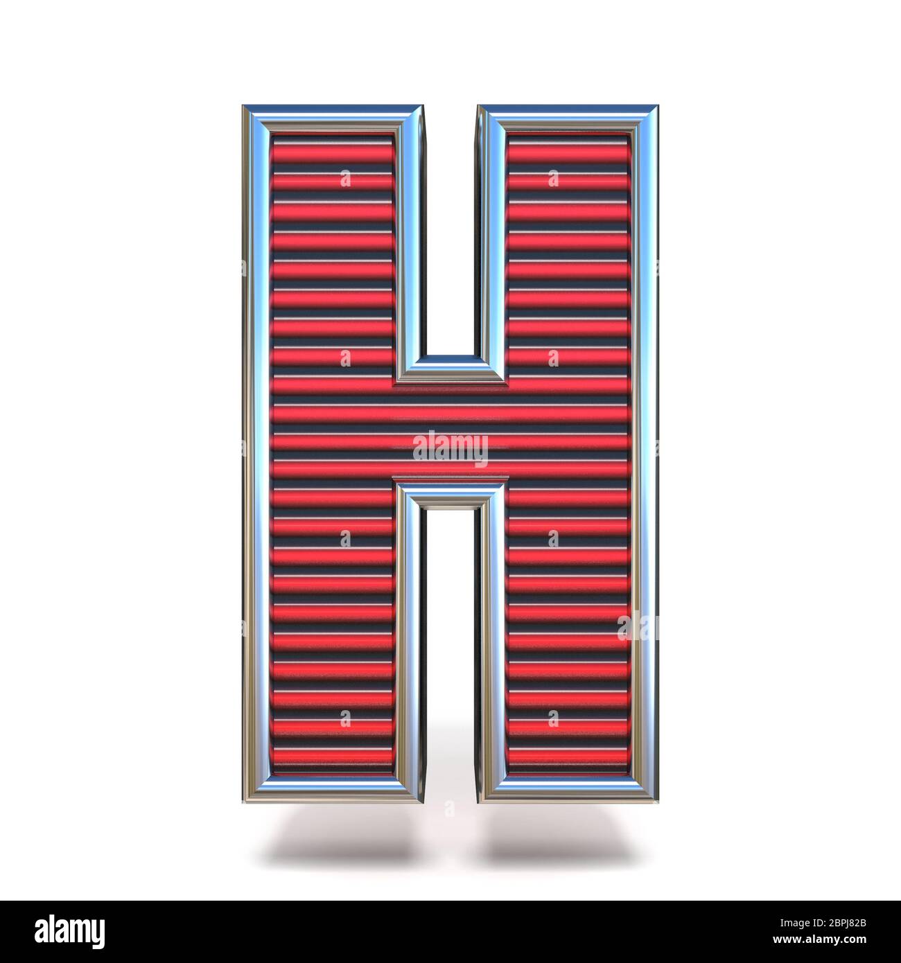 Metal red lines font Letter H 3D render illustration isolated on white ...