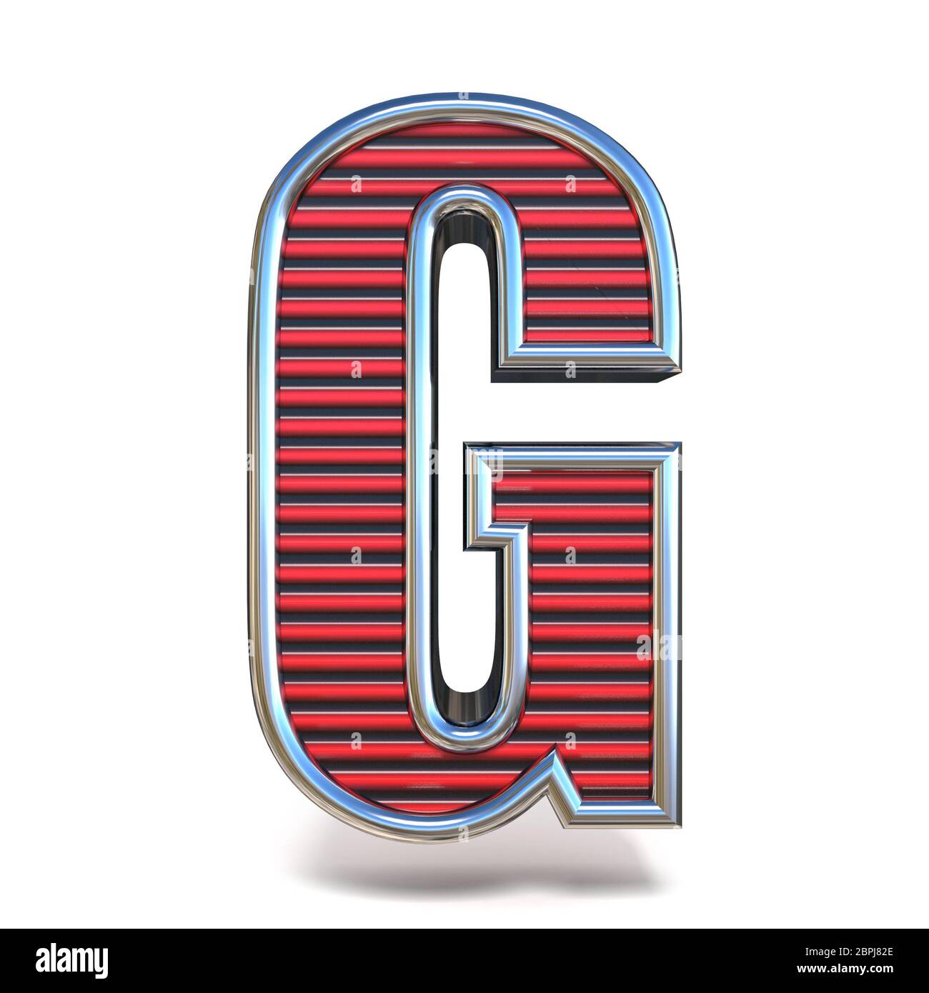 Metal red lines font Letter G 3D render illustration isolated on white ...