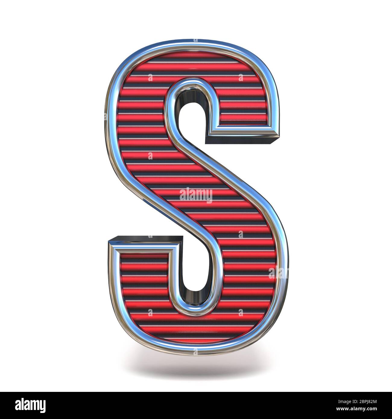 Metal red lines font Letter S 3D render illustration isolated on white ...