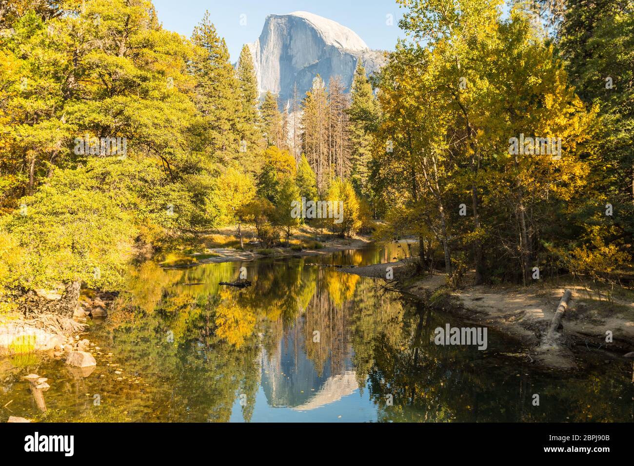 View of the Half Dome and the Merced River from the Sentinel Bridge in ...