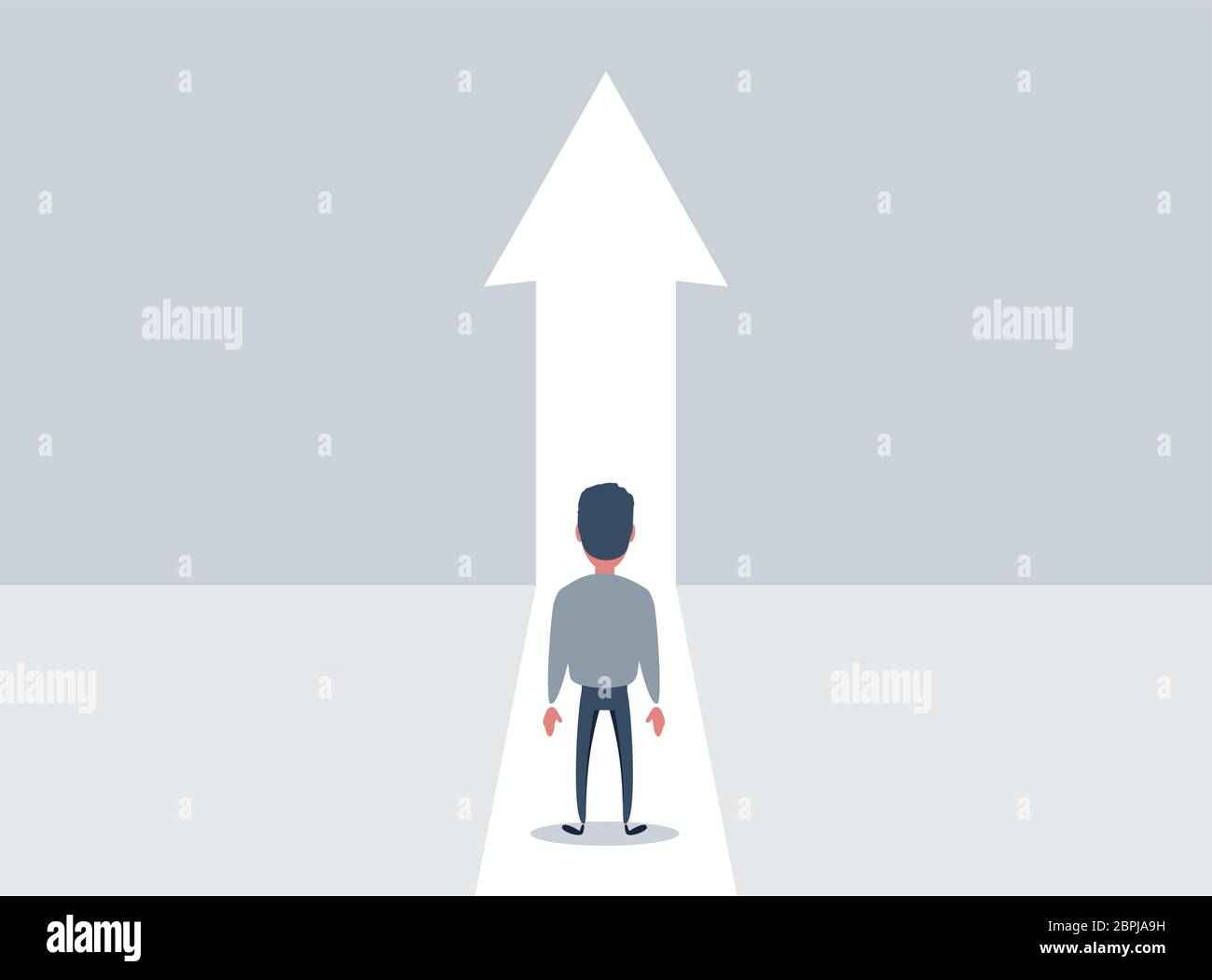 Business growth vector concept with man walking towards upwards arrow ...