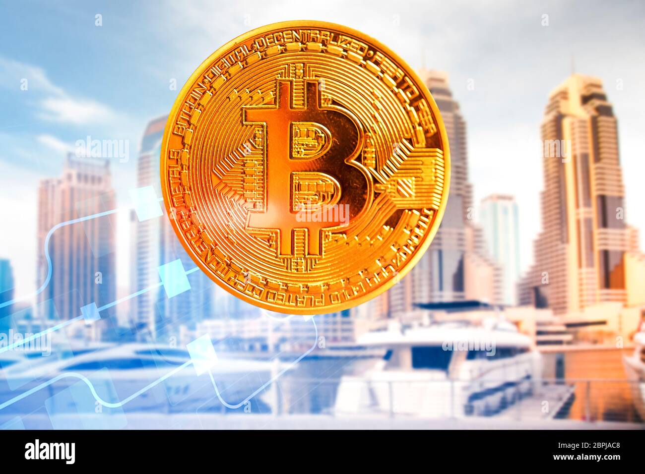 bitcoin agains skyscrapers - futuristic smart city - cryptocurrency ...