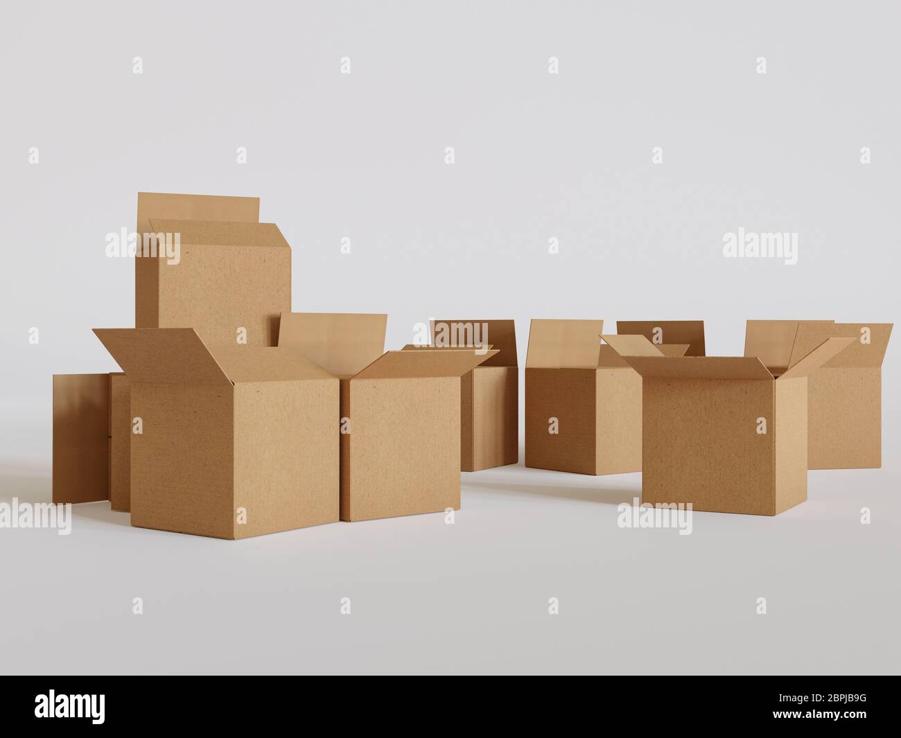 Set of Cardboard moving boxes in a studio with white background and ...