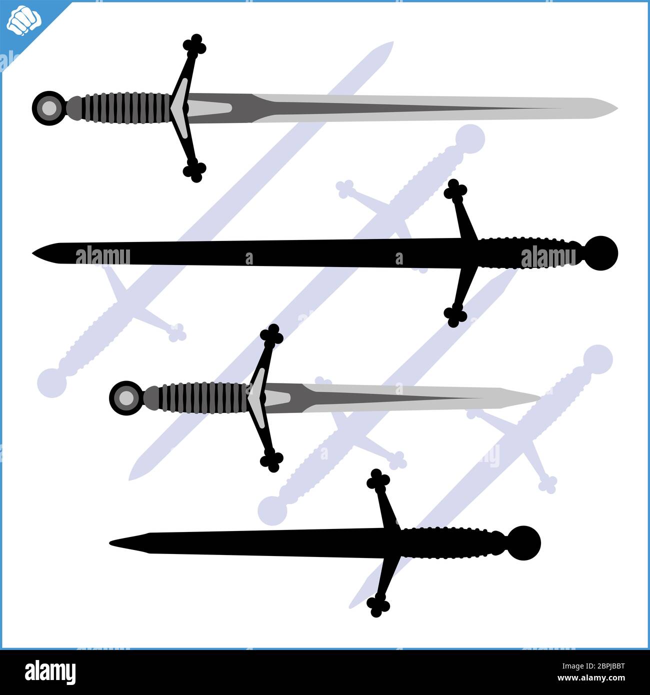 Set of vintage double edged one-handed swords. Knightly art of fencing ...