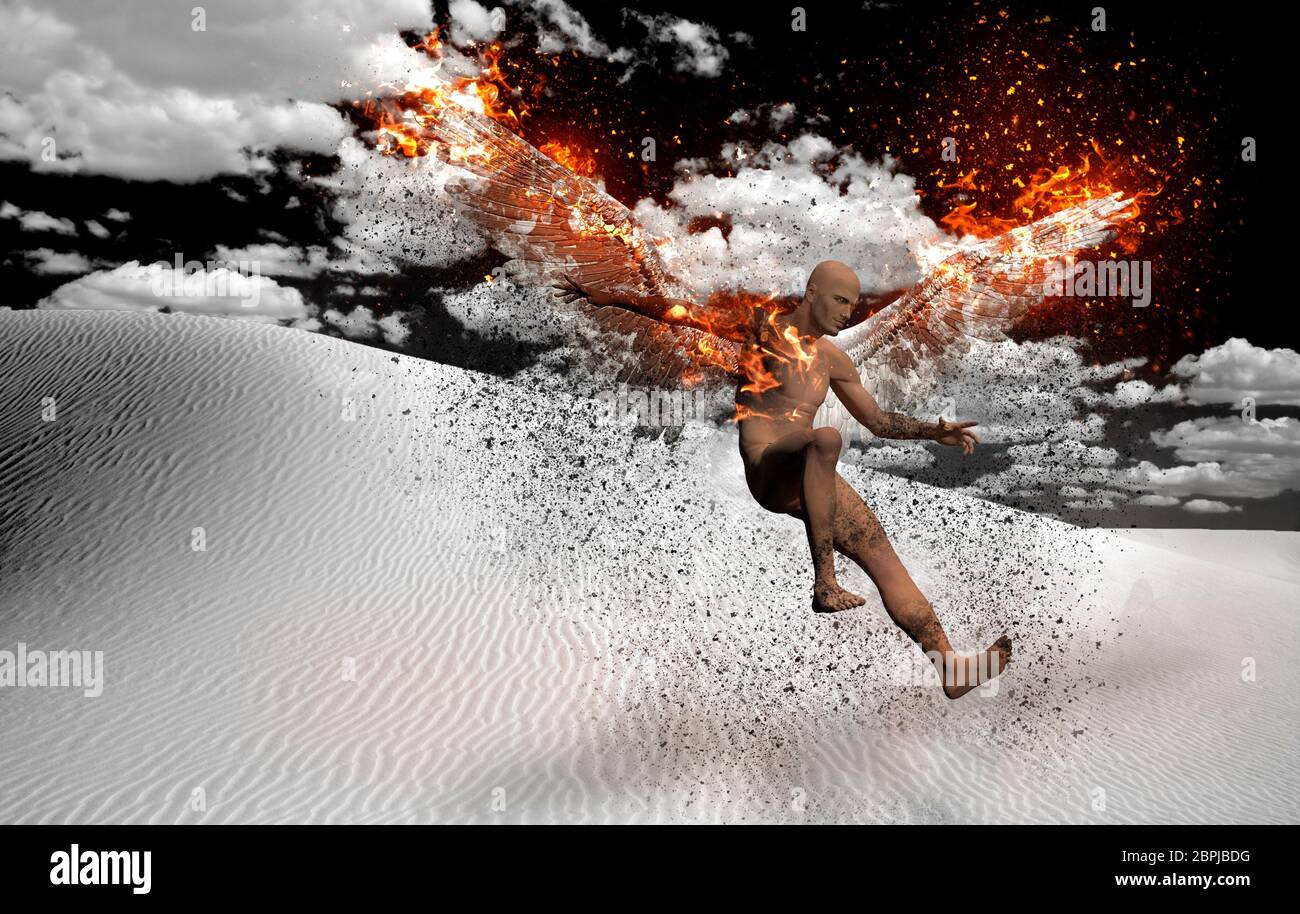 Fallen angel in surreal white desert Stock Photo - Alamy