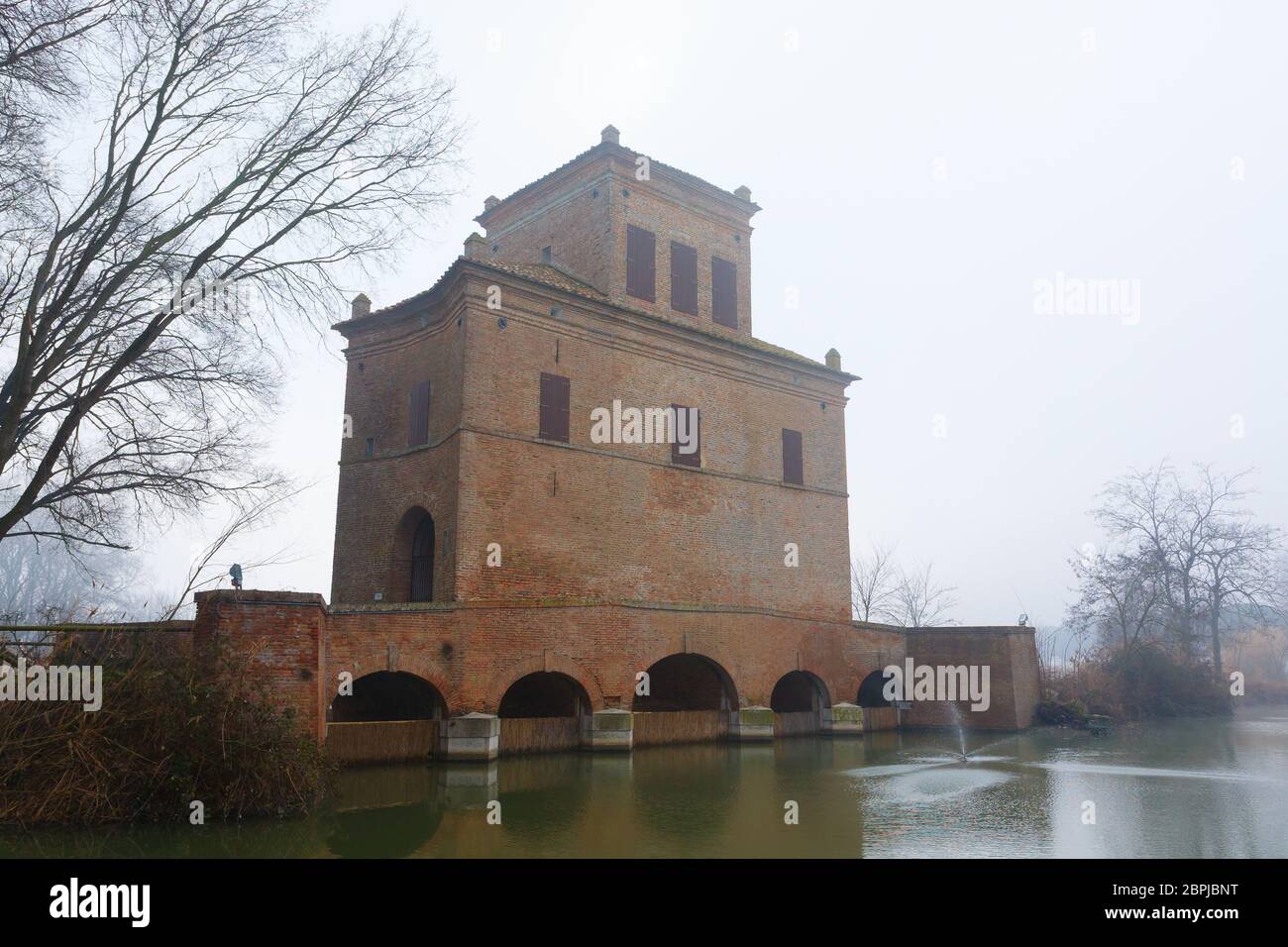 Ancient building from Po river lagoon. Po Delta wetlands landmark ...