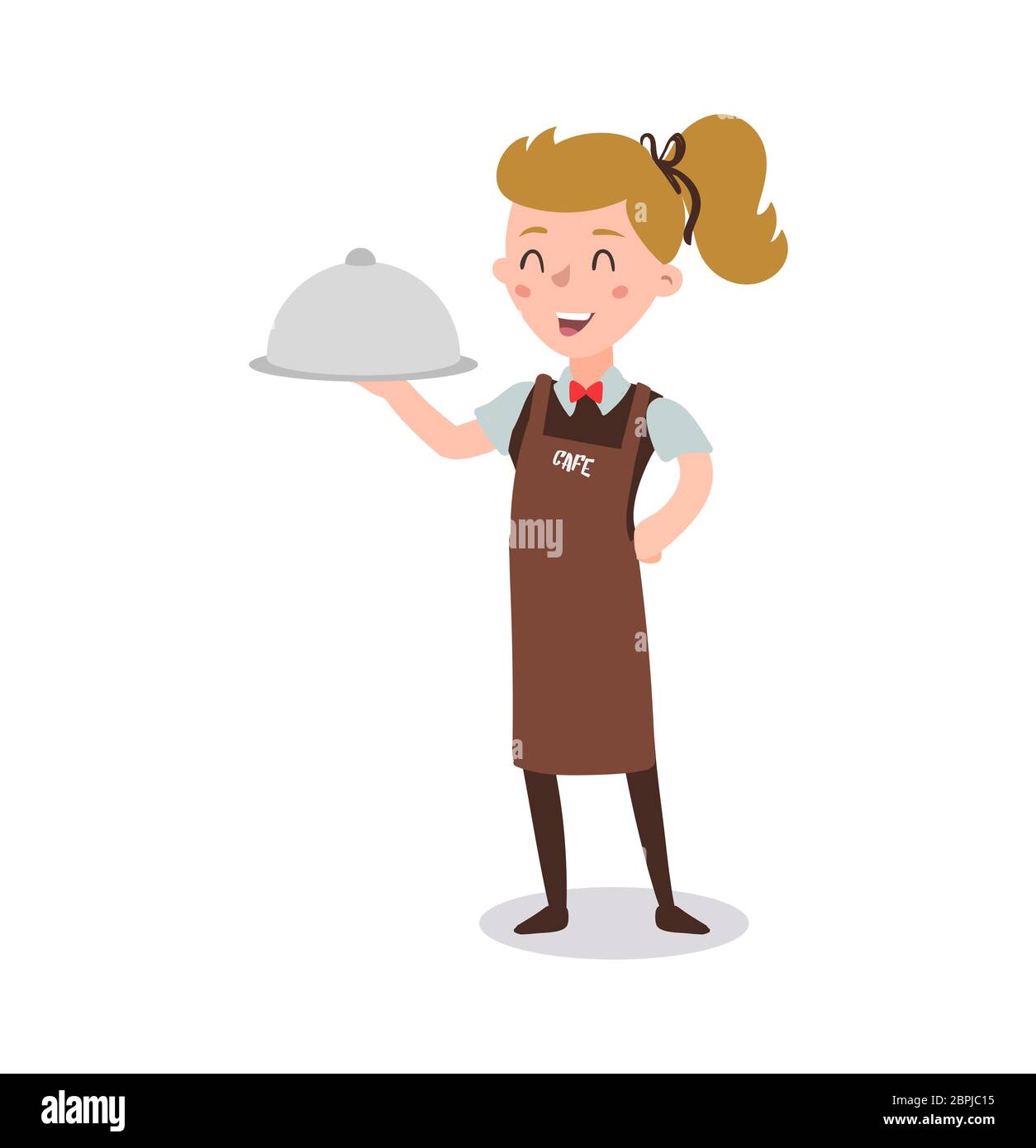 waiter wearing the uniform holding a dish of chicken cartoon character ...