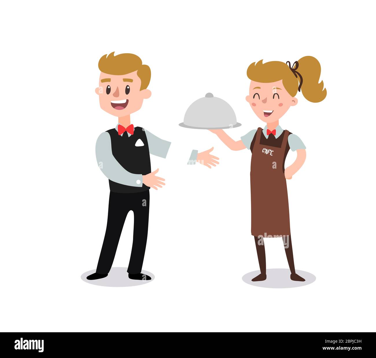 Waiter Wearing The Uniform Holding A Dish Of Chicken Cartoon Character