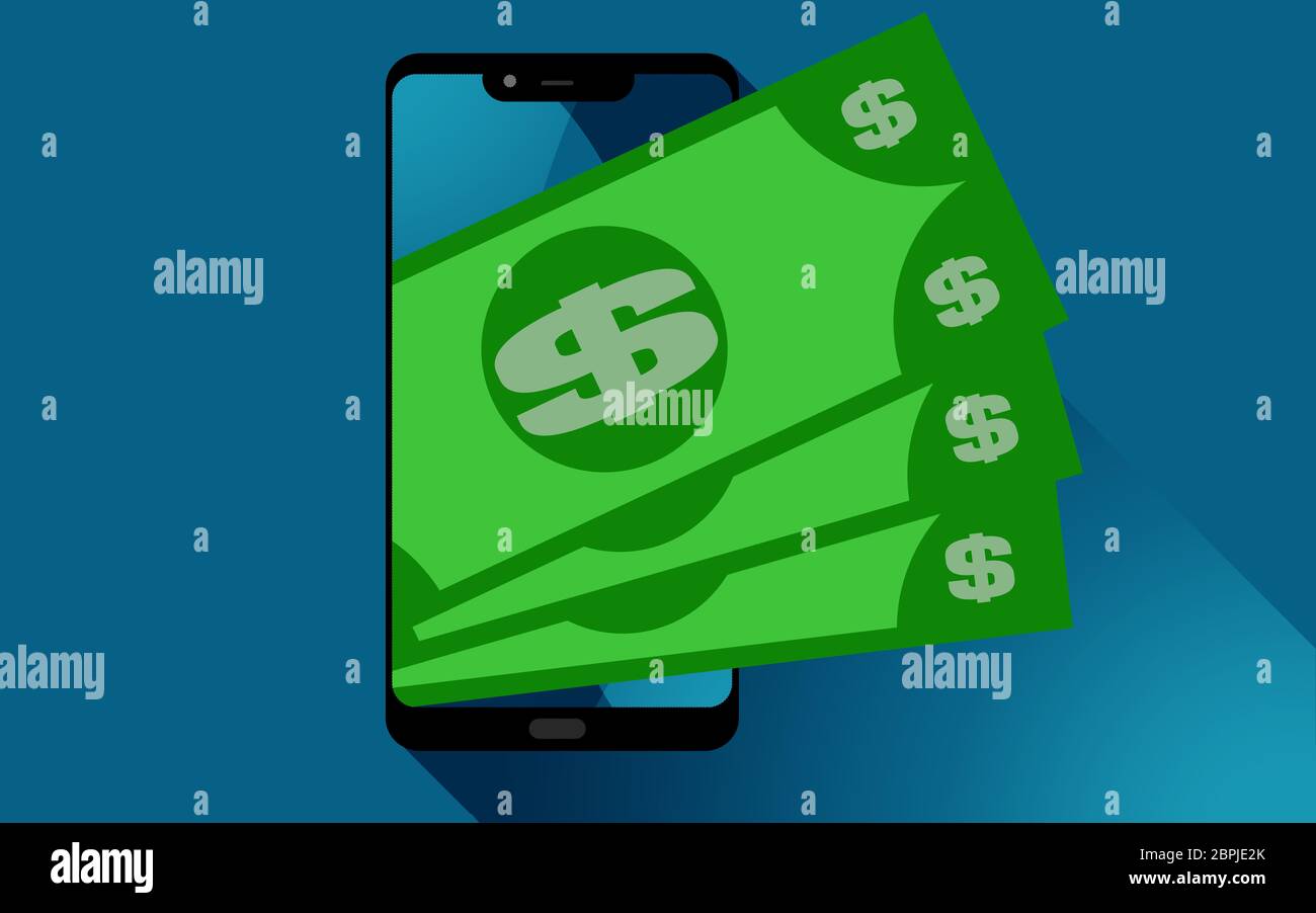 Digital mobile wallet concept with money and mobile phone, 3D rendering ...