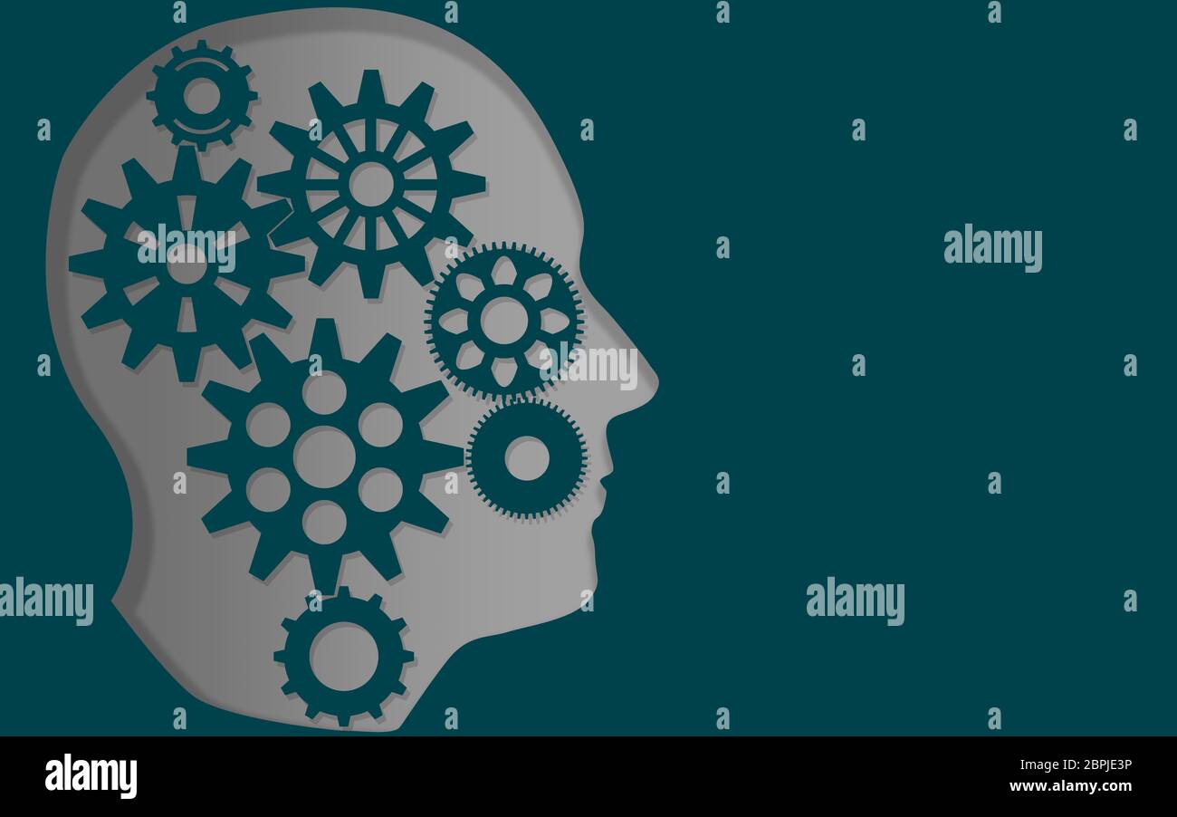 Gears in the head, human thinking concept, 3D rendering Stock Photo - Alamy