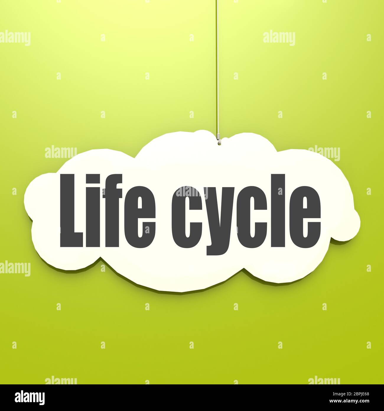 Life cycle word on white cloud with green background, 3D rendering ...