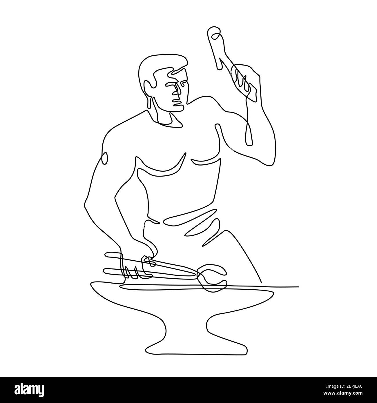 Continuous line illustration of a blacksmith with hammer and tongs ...