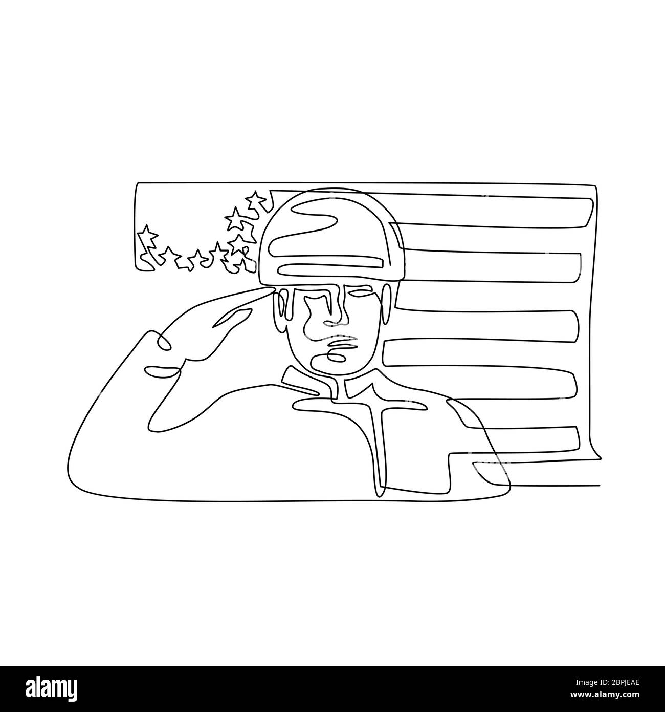 Continuous line illustration of an American soldier or military ...