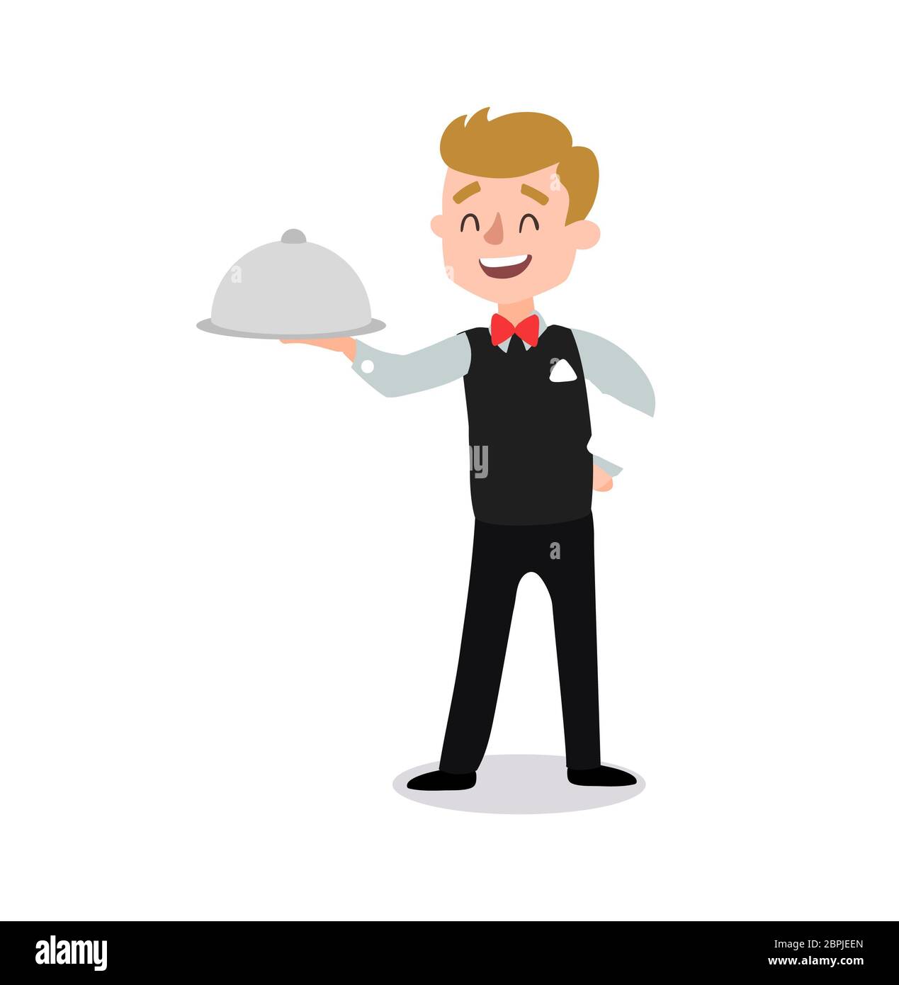 waiter wearing the uniform holding a dish of chicken cartoon character ...