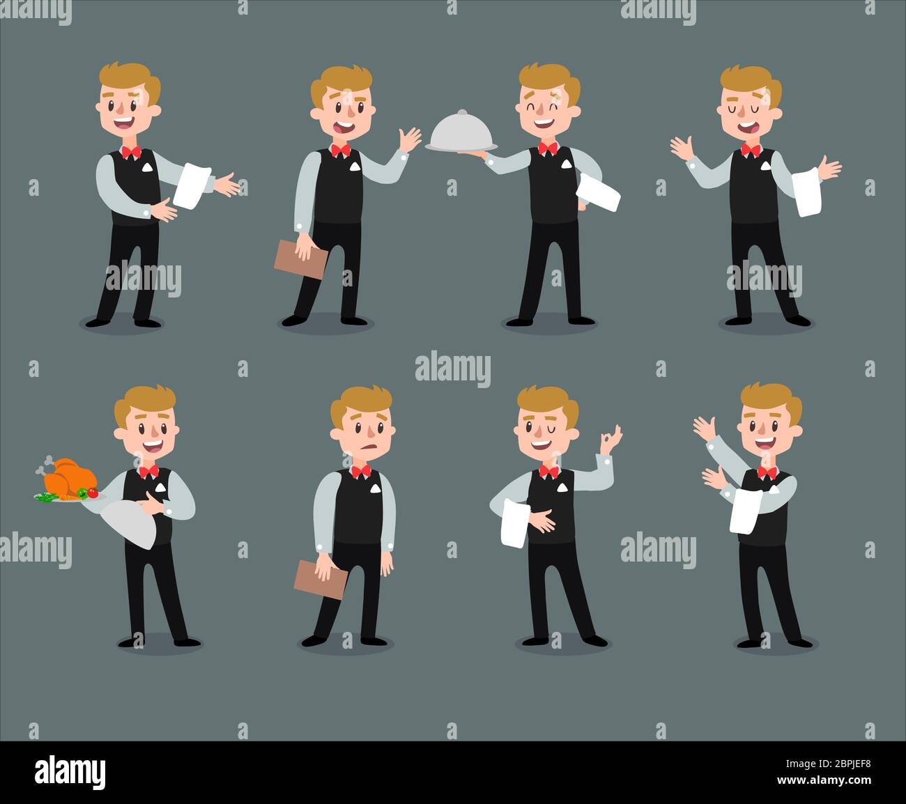 waiter wearing the uniform holding a dish of chicken cartoon character ...