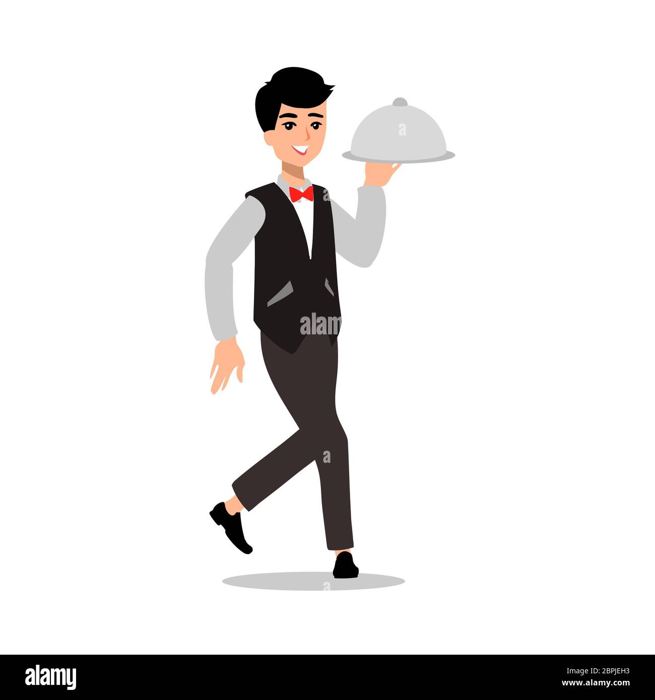 waiter wearing the uniform holding a dish of chicken cartoon character ...