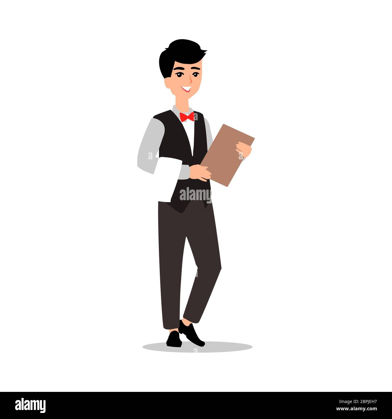 waiter wearing the uniform holding a dish of chicken cartoon character ...