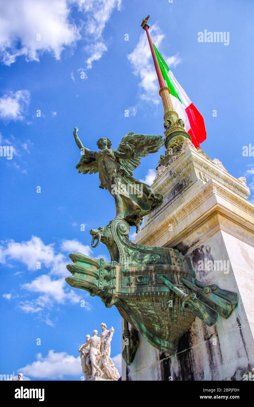 Bronze statue of a symbolic peace's angel over "Altare della Patria ...