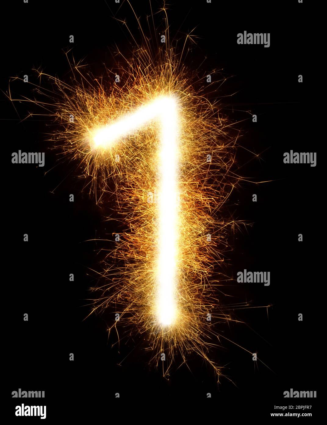 Number 1 drawn with spaklers on a black background Stock Photo - Alamy