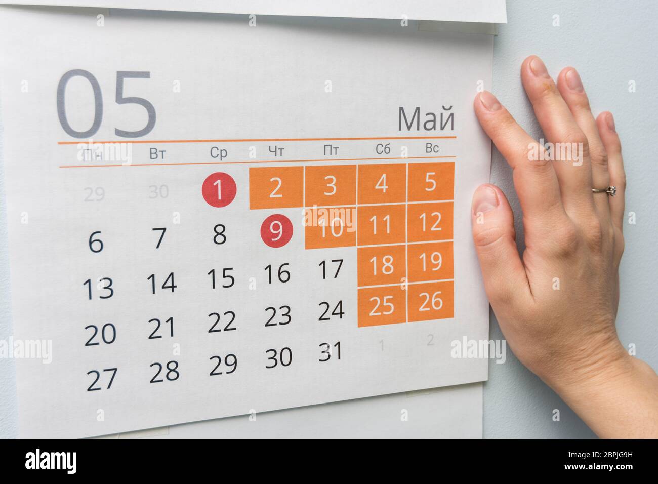 Hand next to the wall calendar Stock Photo - Alamy