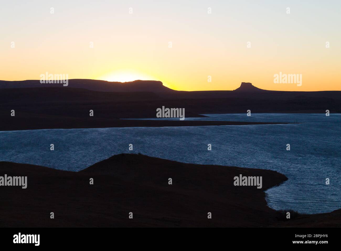 Sterkfontein Dam Nature Reserve dawn landscape, South Africa. African ...
